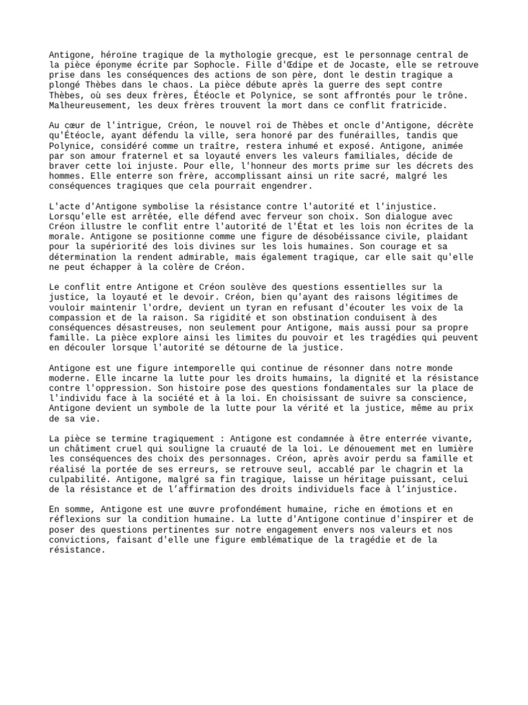 Résumé de la tragédie Antigone | PDF | Jeunes adultes