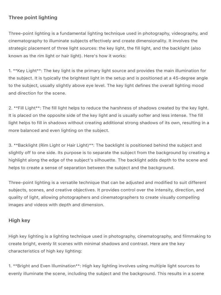 Mastering Three-Point Lighting Techniques | PDF | Exposure (Photography) | Camera