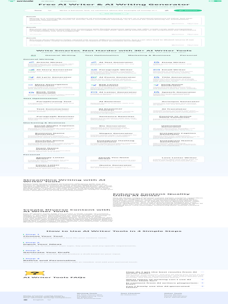 AI Writer - Free Online AI Writing Generator & Tools | PDF | Artificial ...