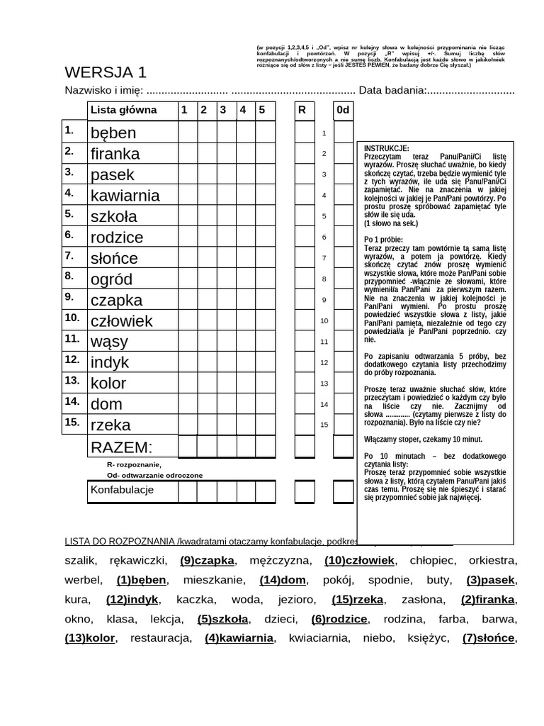 AVLT Trzy Wersje Eksperymentalne | PDF