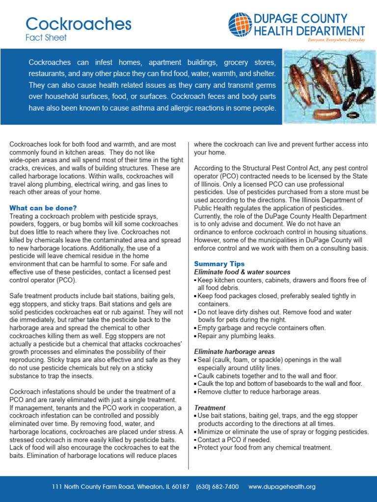 Cockroaches Fact Sheet PDF | PDF | Pest Control | Pesticide