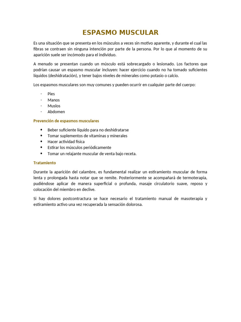 Prevención y Tratamiento de Espasmos Musculares | PDF