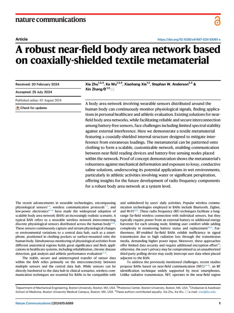 A Robust Near-Eld Body Area Network Based On Coaxially-Shielded Textile ...