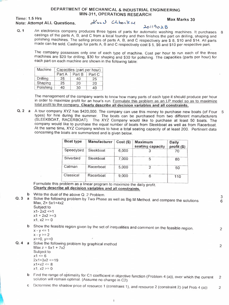 MTE MIN 311 | PDF | Linear Programming | Analysis