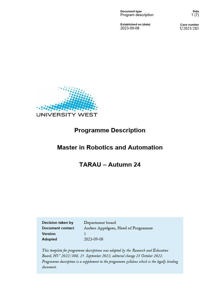 Programme Description Tarau Master-In-Robotics-And-Automation 2 Year ...