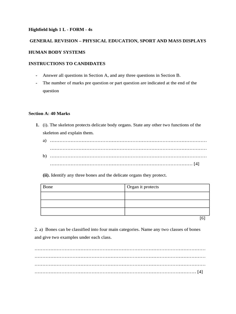 Form - 4 - Revision Test - Pesmd | PDF | Anatomical Terms Of Motion | Blood