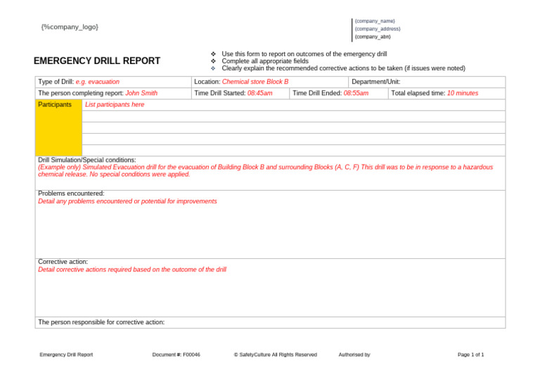 Emergency Drill Report Template | PDF