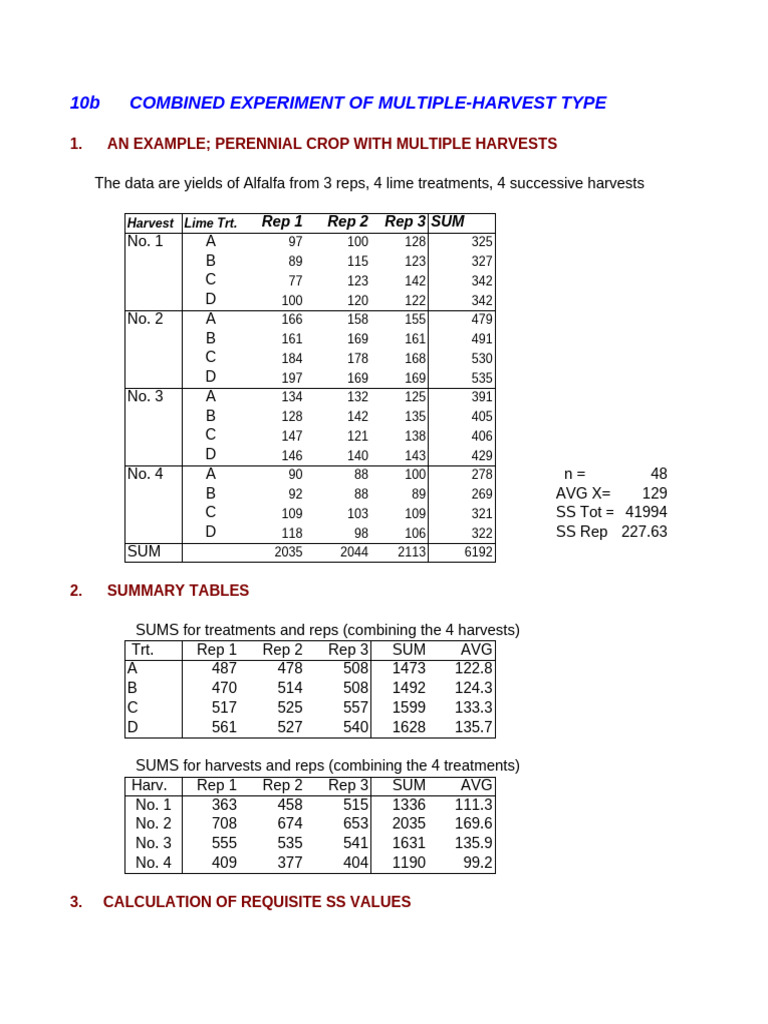 10B Combined Experiment of Multiple-Harvest Type: 1. An Example Perennial Crop With Multiple ...