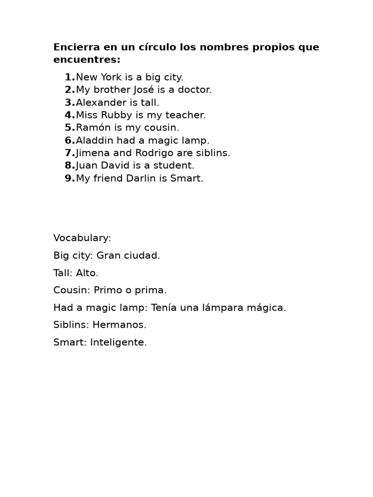 Ejercicio de Los Nombres Propios | PDF