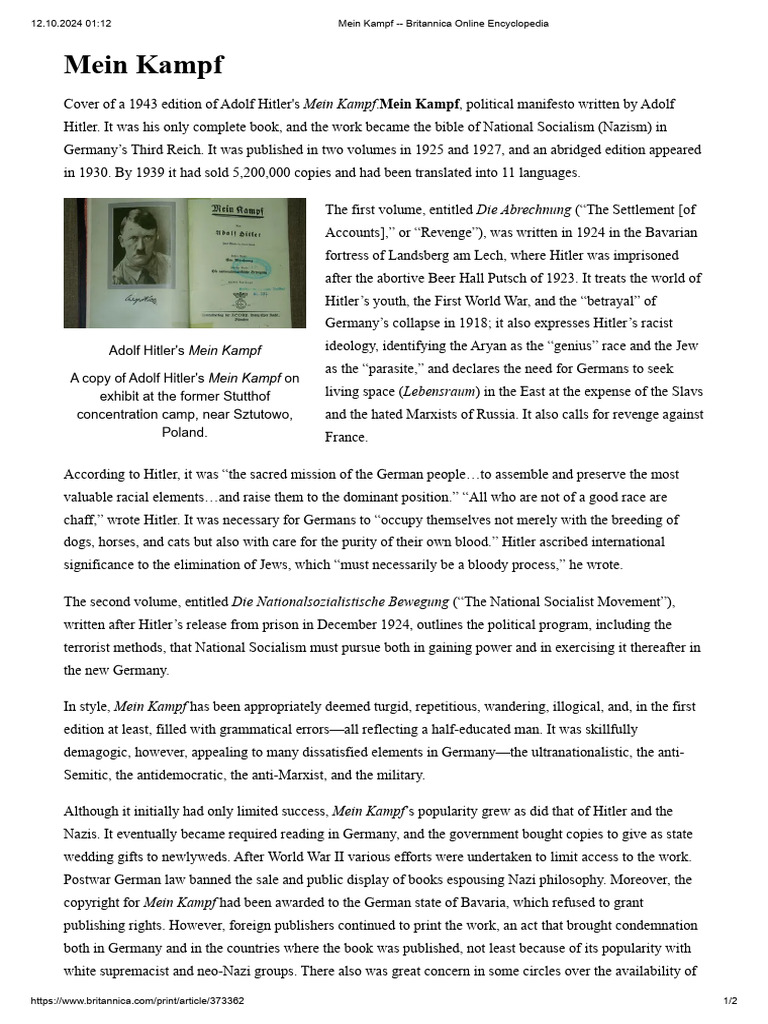 Mein Kampf - Britannica Online Encyclopedia | PDF | Nazism | Adolf Hitler