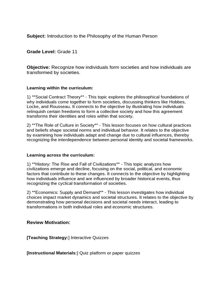 lesson_plan (25) | PDF | Identity (Social Science) | Community