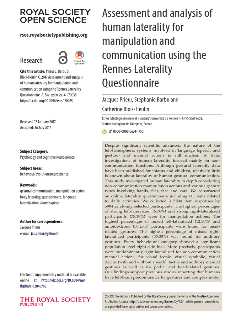 Assessment and Analysis of Human Laterality For Ma | PDF | Gesture ...