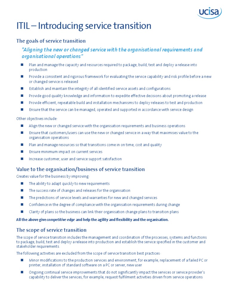 ITIL - Introducing Service Transition PDF | PDF | Verification And ...