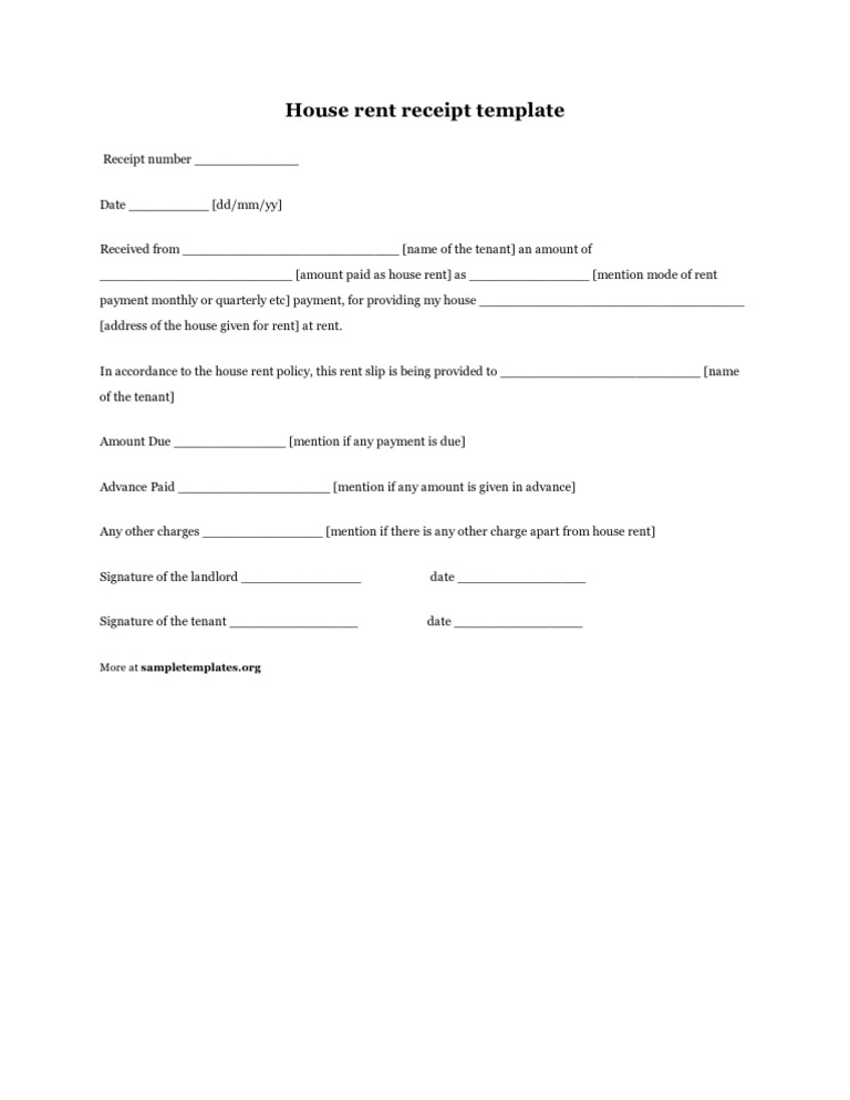 House Rent Receipt Template | PDF