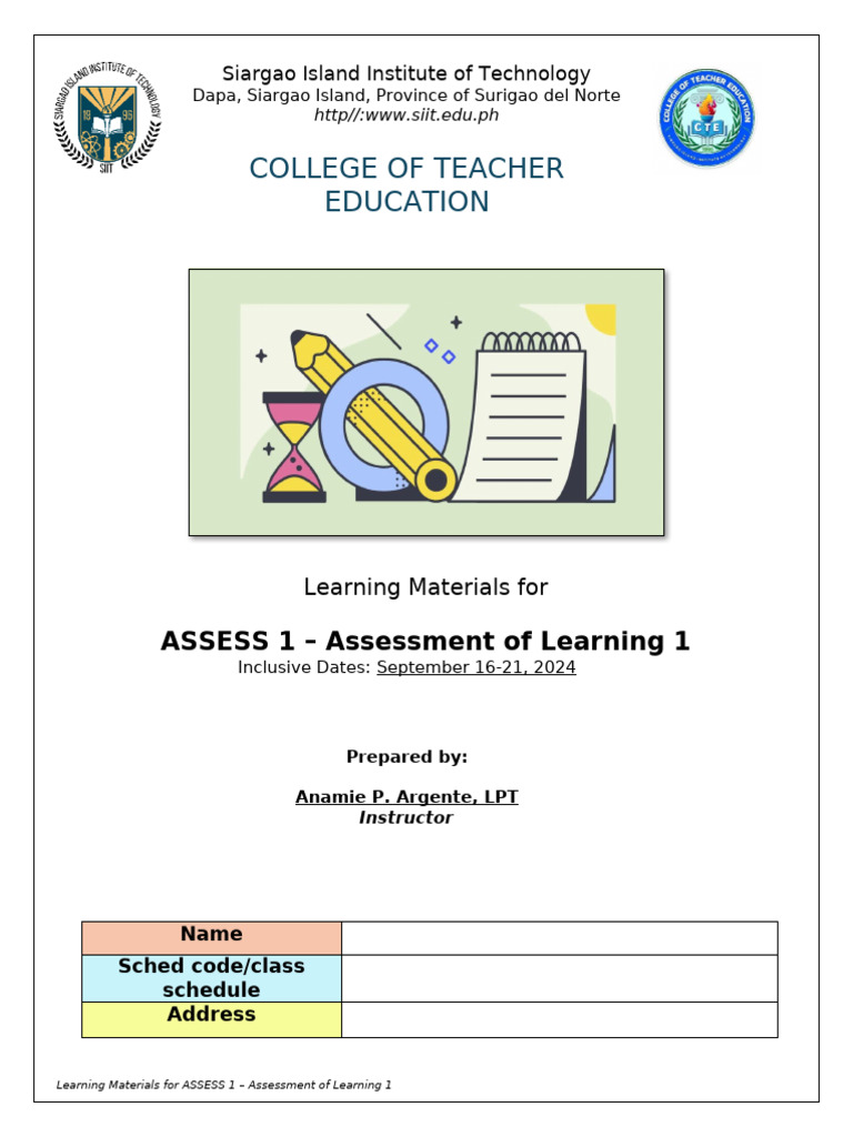 ASSESS-1-MODULE | PDF | Multiple Choice | Learning