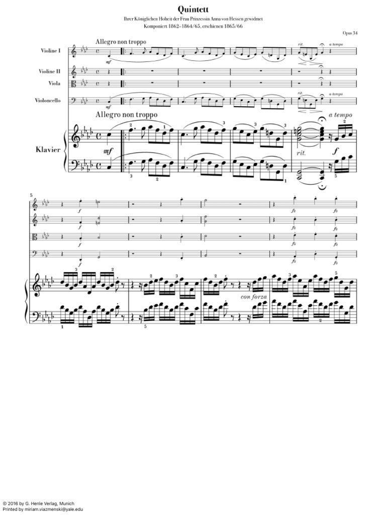 Brahms-Piano Quintet in F Minor Op. 34-Piano - Score 2 | PDF | Publishing Companies Of Germany ...