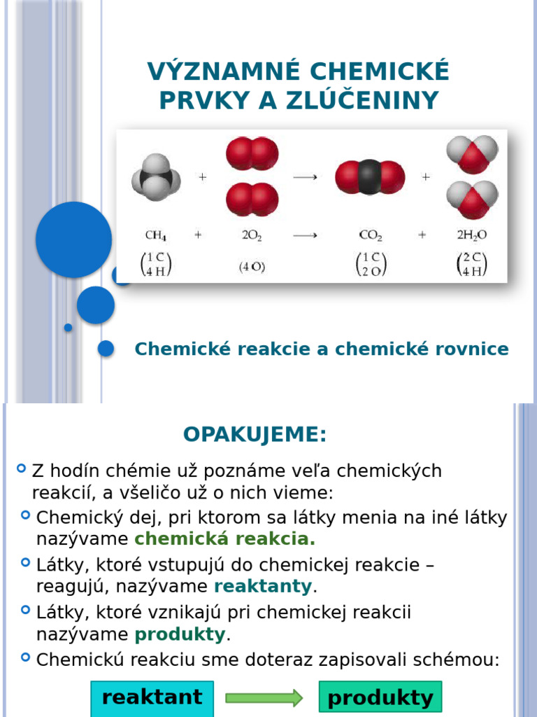 Chemické Reakcie A Chemické Rovnice | PDF