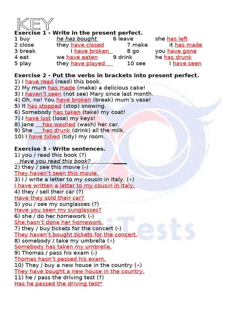 He Has Bought: Exercise 1 - Write in The Present Perfect | PDF | Linguistics | Grammar