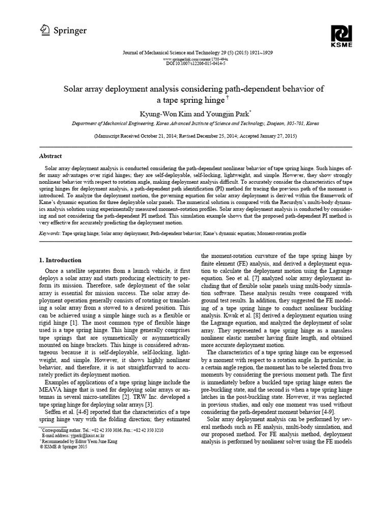 Solar array deployment analysis considering path-dependent behavior of ... Solar array deployment analysis considering path-dependent behavior of ...