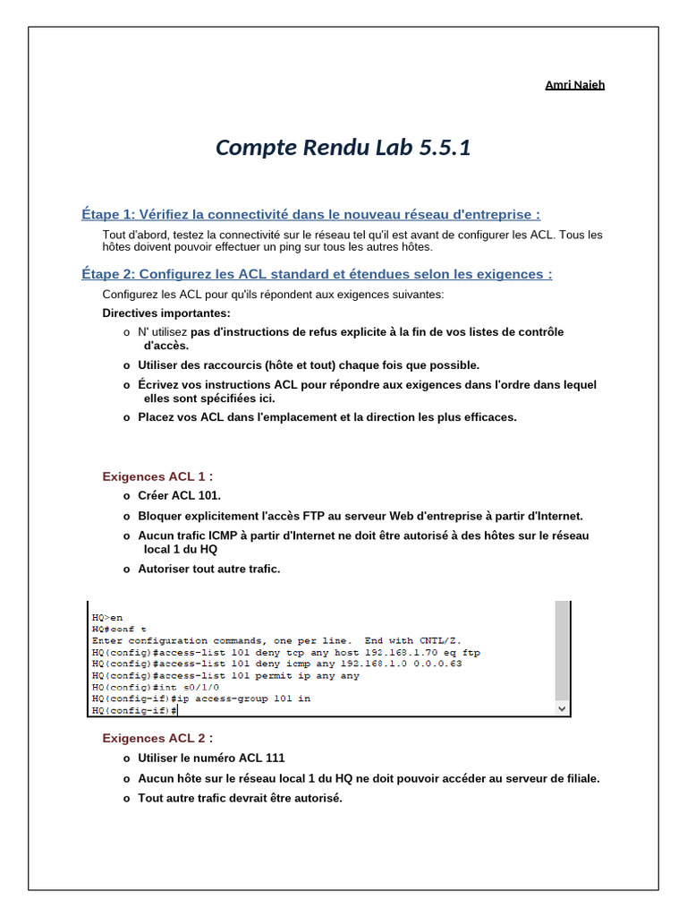 Configuration des ACL dans un réseau d'entreprise | PDF | Protocole de ...