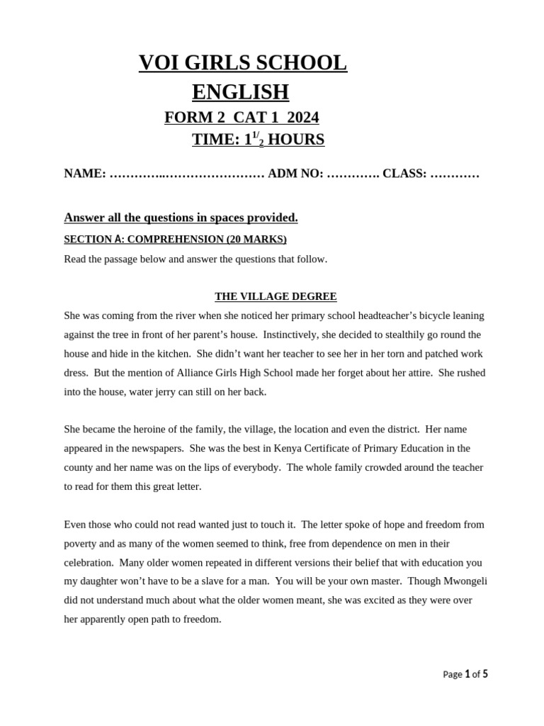 form 2 english 2024 | PDF | Linguistics