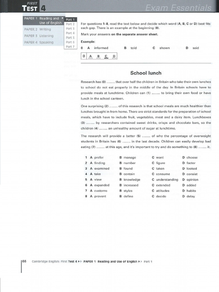 Exam Essentials Practice Test Cambridge English First 1 PDF 44 49 | PDF
