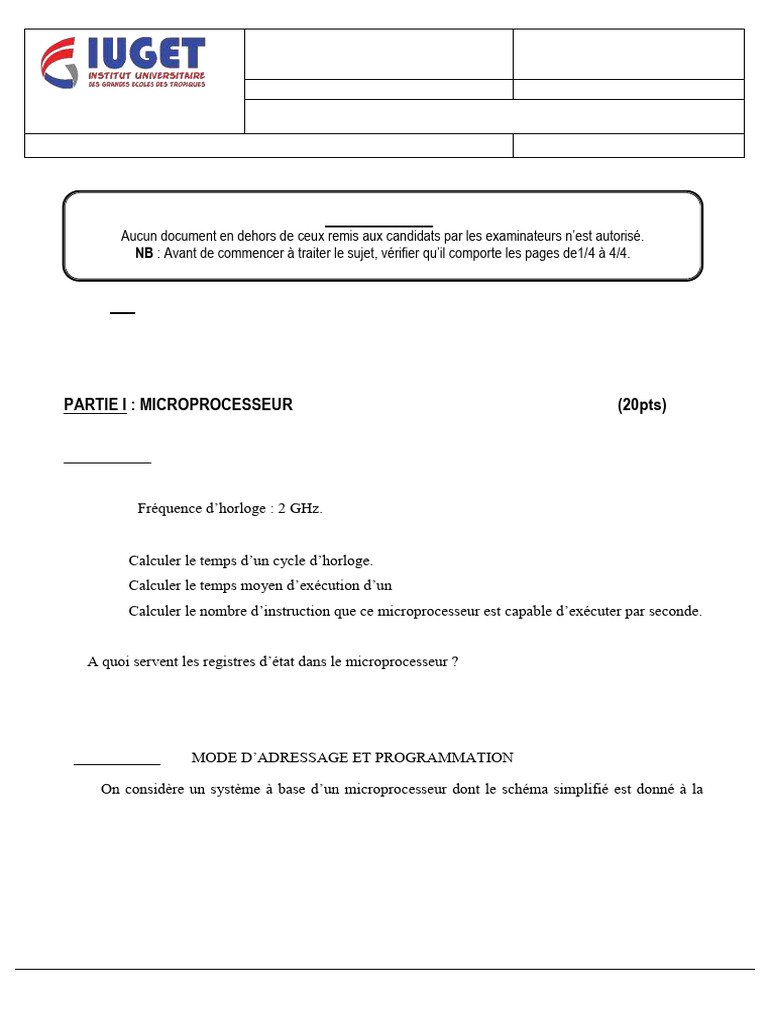 Épreuve Blanc Microprocesseur 2024 | PDF | Microprocesseur | Régulation