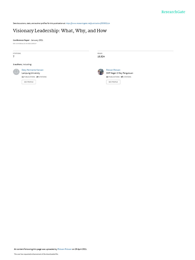 Visionary_Leadership_What_Why_and_How | PDF | Leadership | Factor Analysis