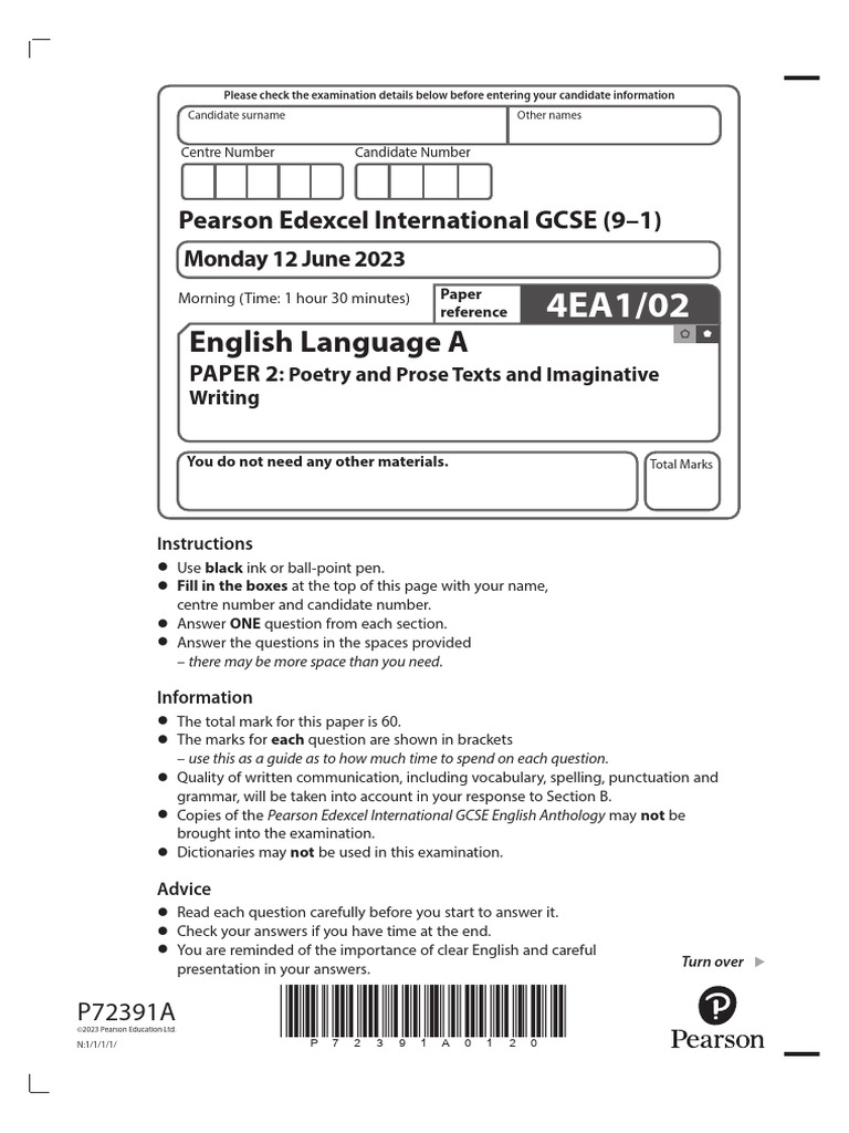 Edexcel IGCSE English Exam Paper 2023 | PDF