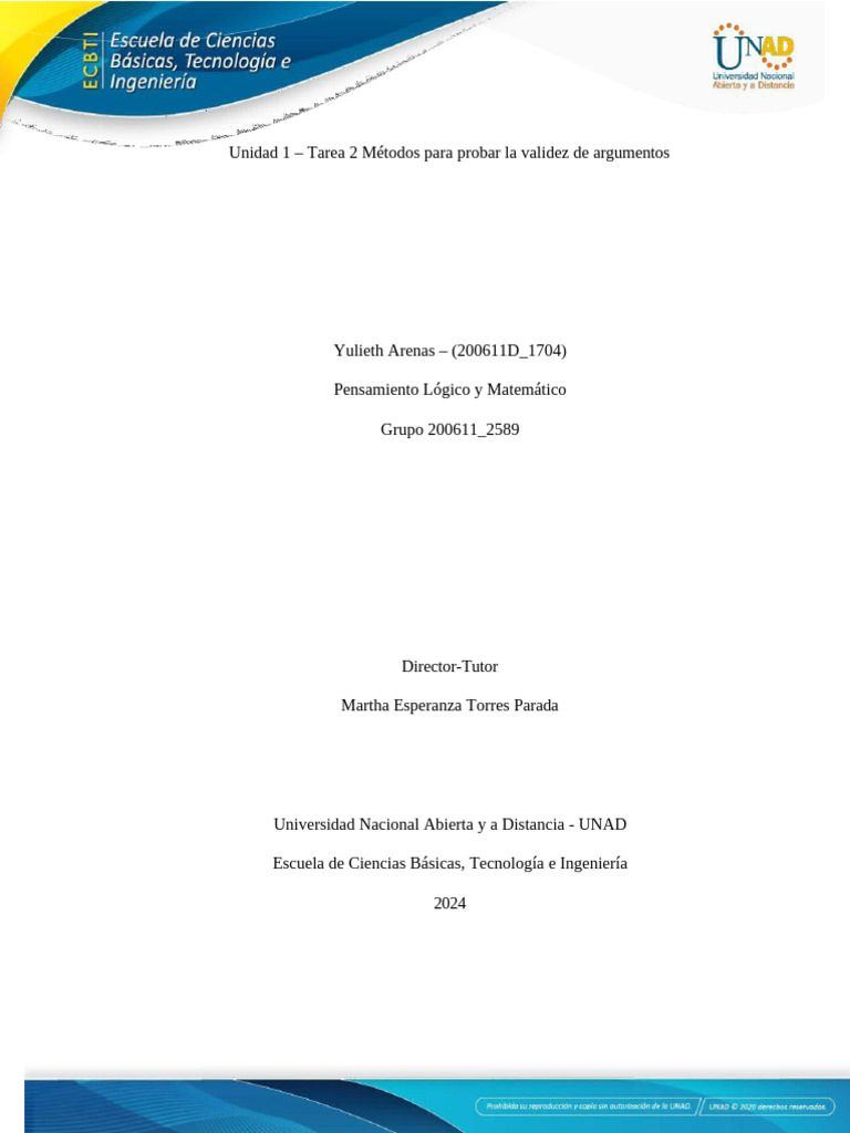 Tarea 2 - Yulieth Arenas-Comprimido | PDF | Proposición | Lógica