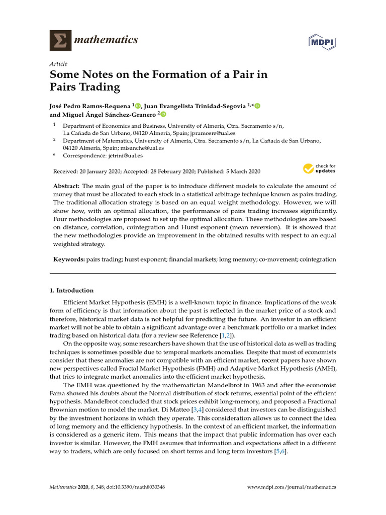 Notes Formation Pairs Trading | PDF | Spearman's Rank Correlation ...