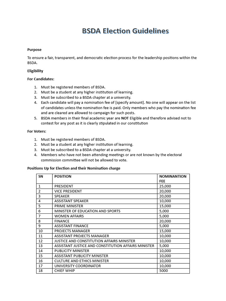 BSDA Election Guidelines | PDF | Elections | Voting