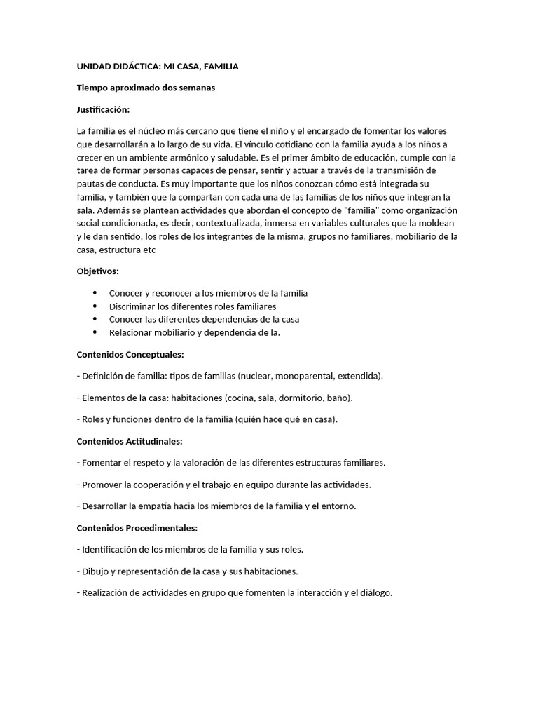 Unidad Didáctic La Familia | PDF | Modificación de comportamiento | Aprendizaje