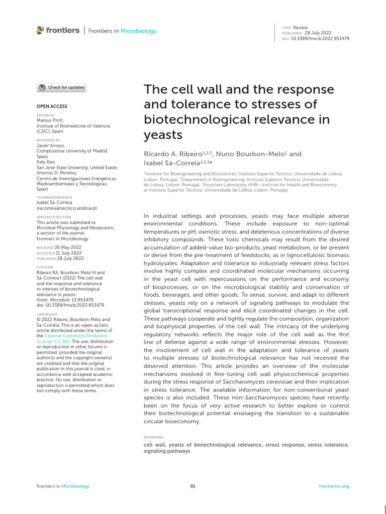 Yeast cell wall and tolerance to stress | PDF | Cell Signaling | Yeast