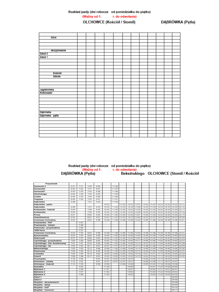 01.07.2024 Rozklad Jazdy Linia 4 R | PDF