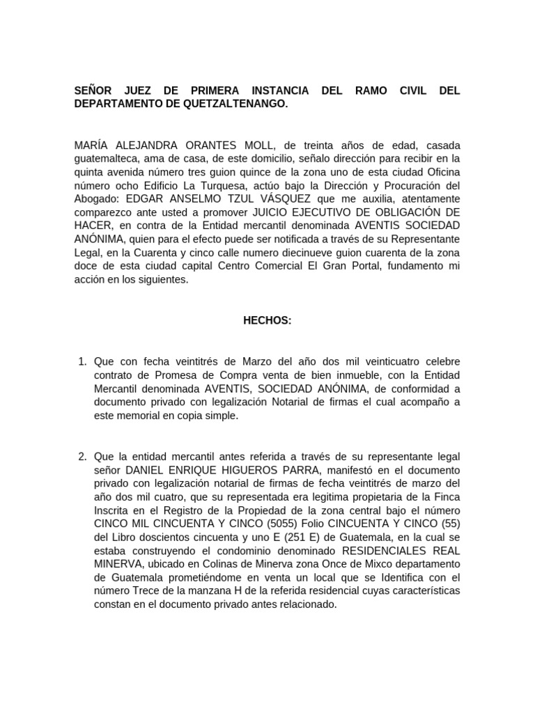 Juicio Ejecutivo de Hacer 932024 | PDF | Guatemala | Demanda judicial
