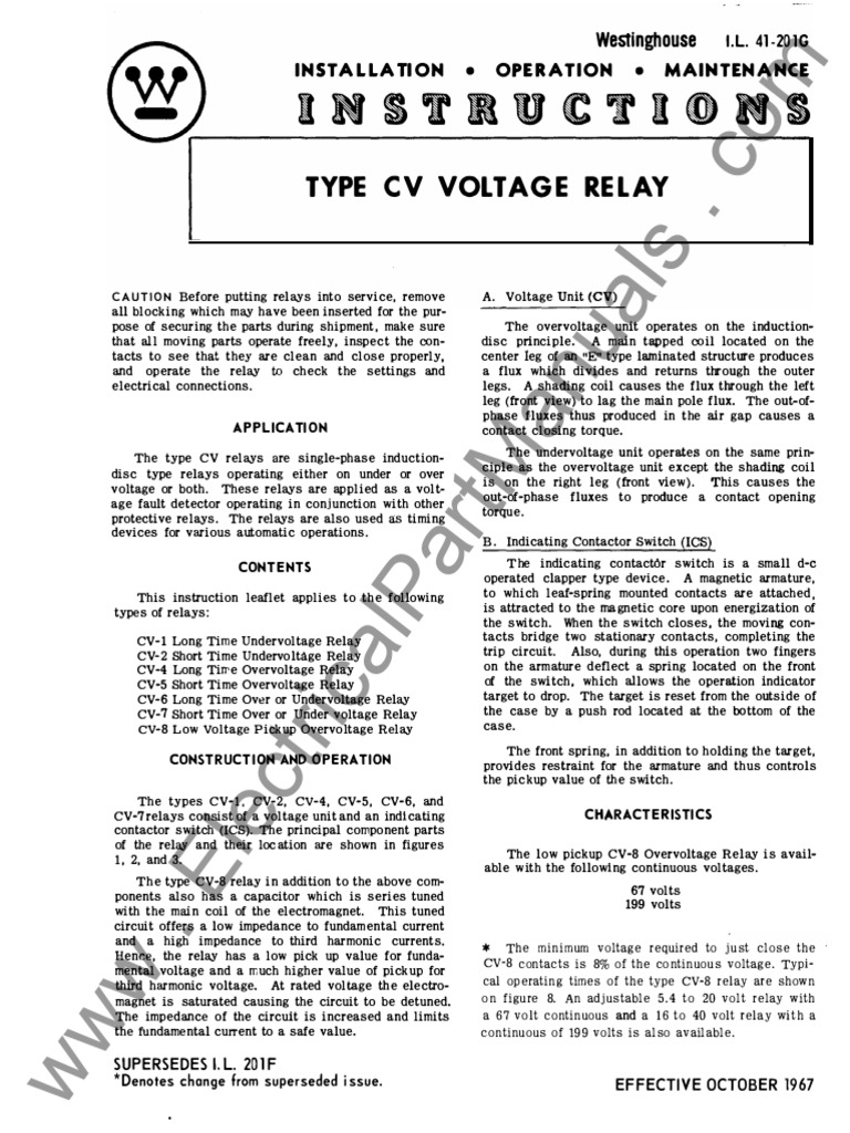 Instructions: Type CV Voltage Relay | PDF | Relay | Switch