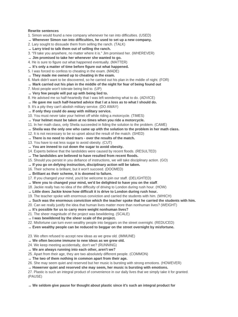Rewrite sentences | PDF