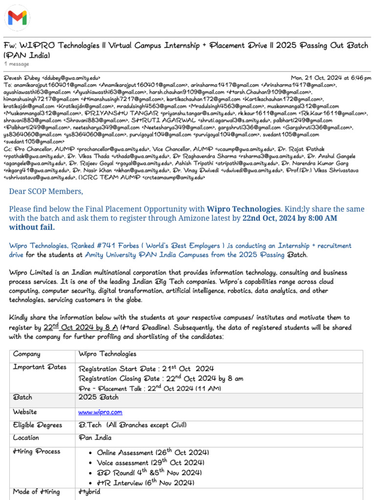 Gmail - Fw_ WIPRO Technologies __ Virtual Campus Internship + Placement ...