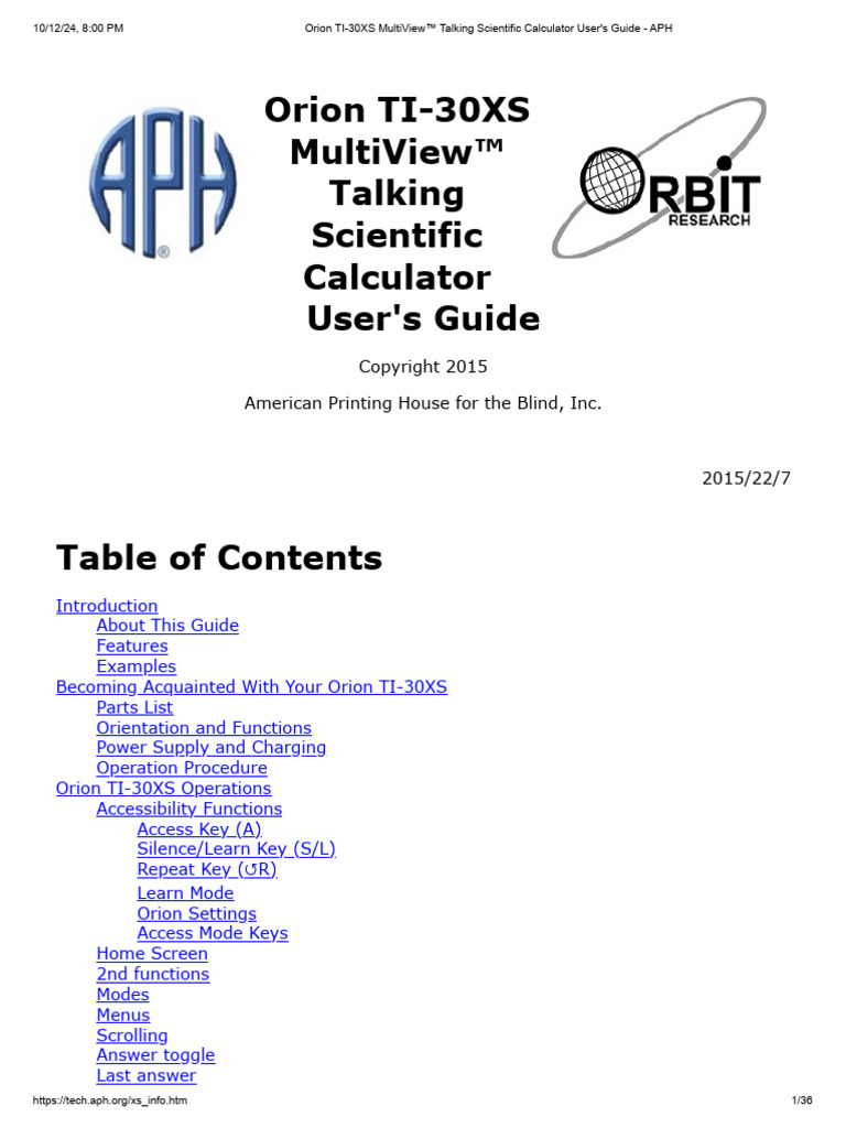 Orion TI-30XS MultiView™ Talking Scientific Calculator | PDF | Logarithm | Mathematics