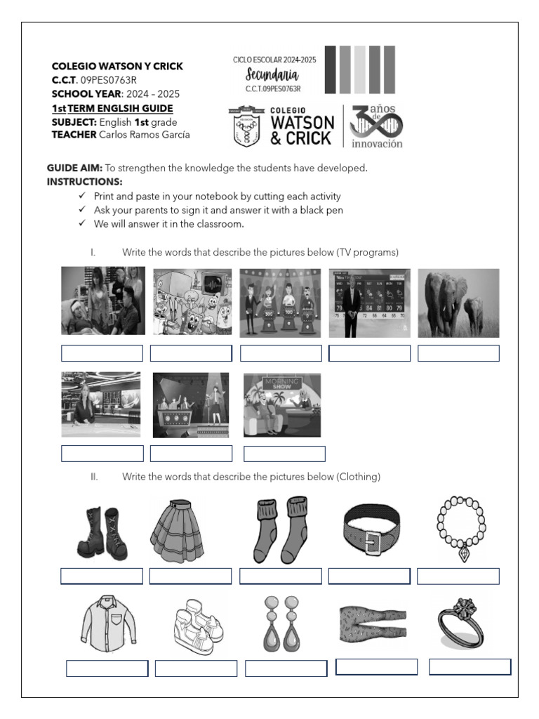English Guide of Teh First Term Teacher Carlos Ramos Garcia We Will ...