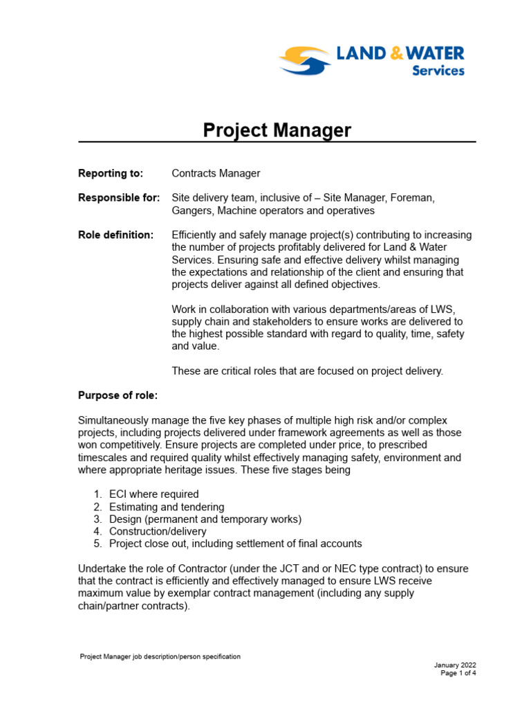 Project Manager JD PS June 2024 | PDF | Project Management | Risk
