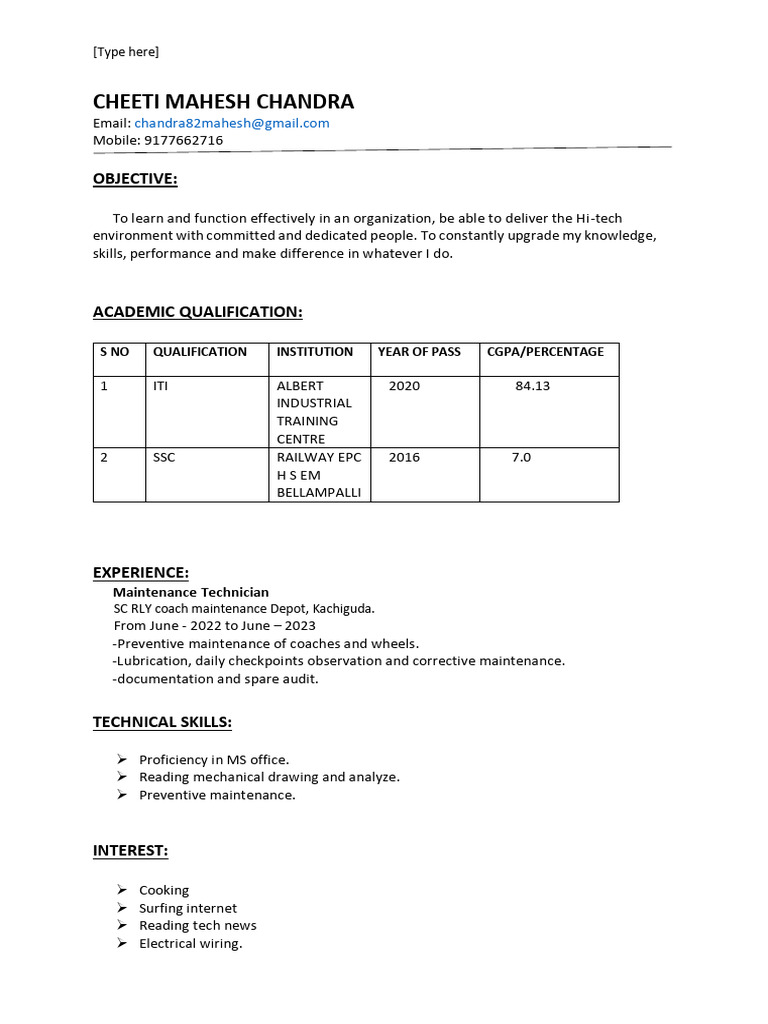 Mahesh Chandra - CV | PDF