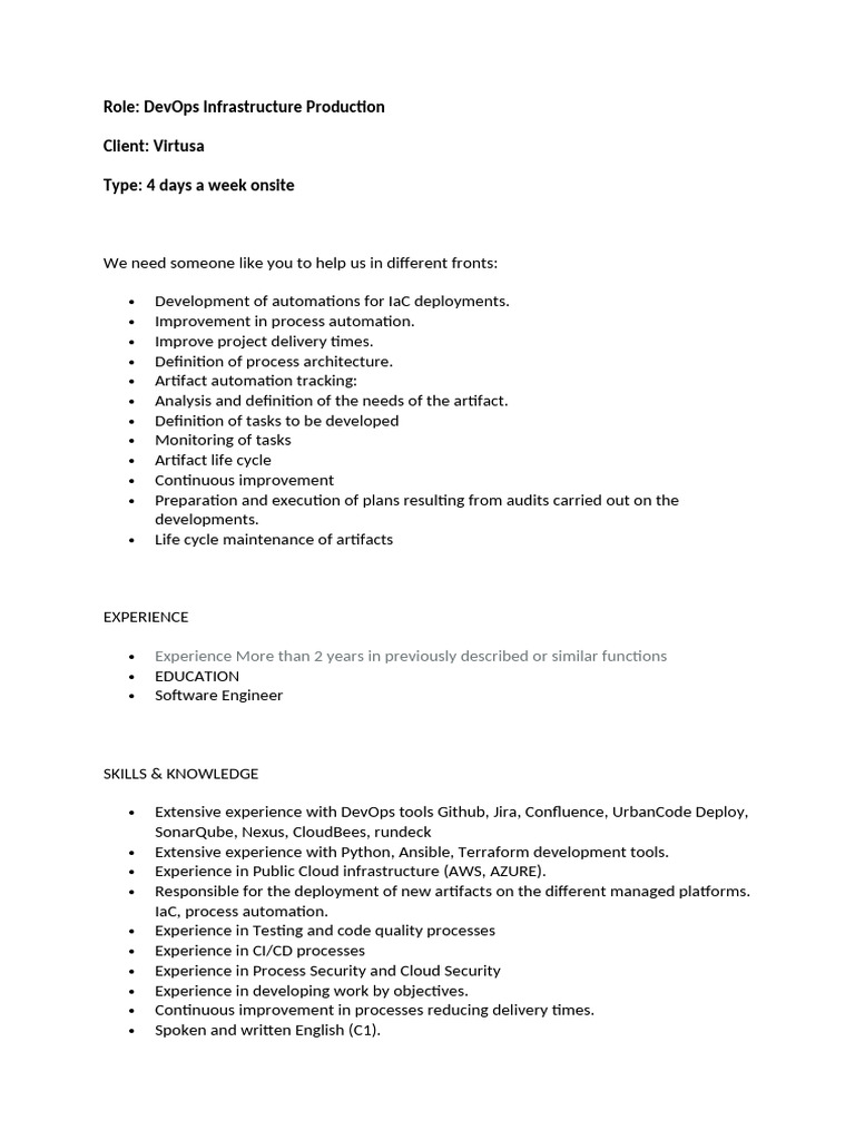 DevOps Infratructure Production - Client - VIRTUSA | PDF