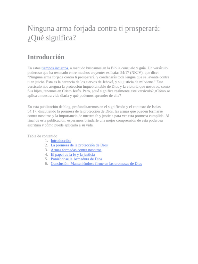 Ninguna Arma Forjada Contra Ti Prosperará | PDF | Cristo (título) | Fe