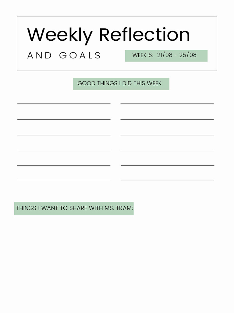 Green and White Simple Self Reflection Weekly Planner-3 | PDF