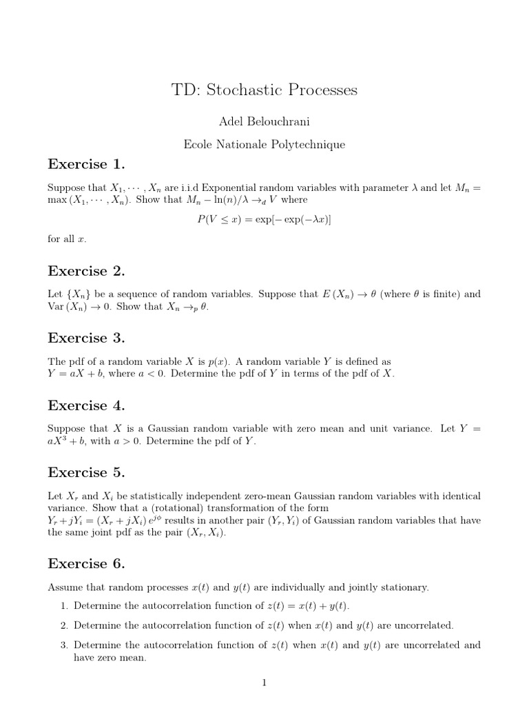 TD Stochastic Processes | PDF | Covariance | Covariance Matrix