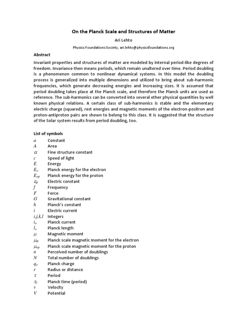 Ari Lehto - On The Planck Scale and Structures of Matter | PDF ...