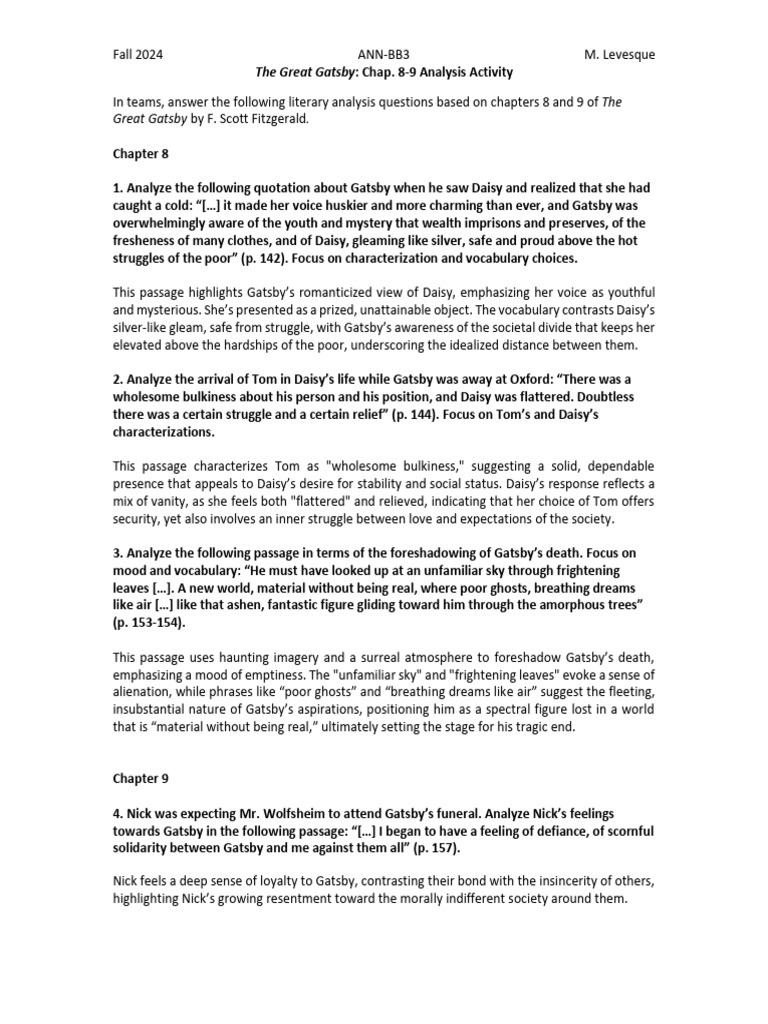 Chap. 8-9 Analysis Activity | PDF | The Great Gatsby