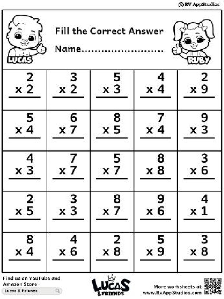 Multiplication Kids - Math Multiplication Tables Worksheet | PDF